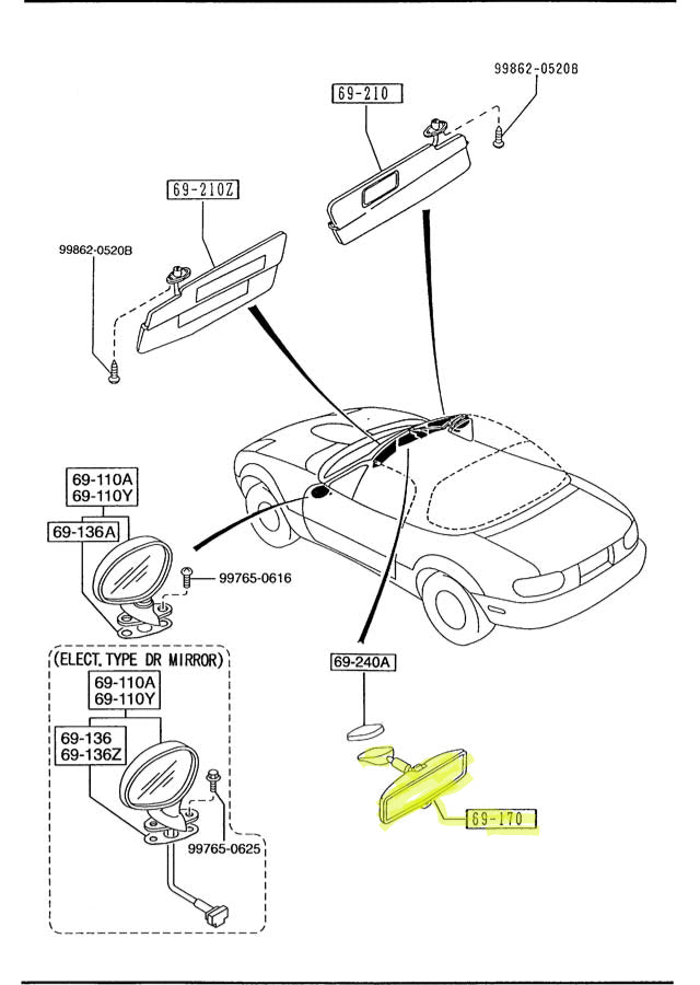 Mirror Interior Rear View Factory New 1996-2005 NA and NB Mazda Miata ...